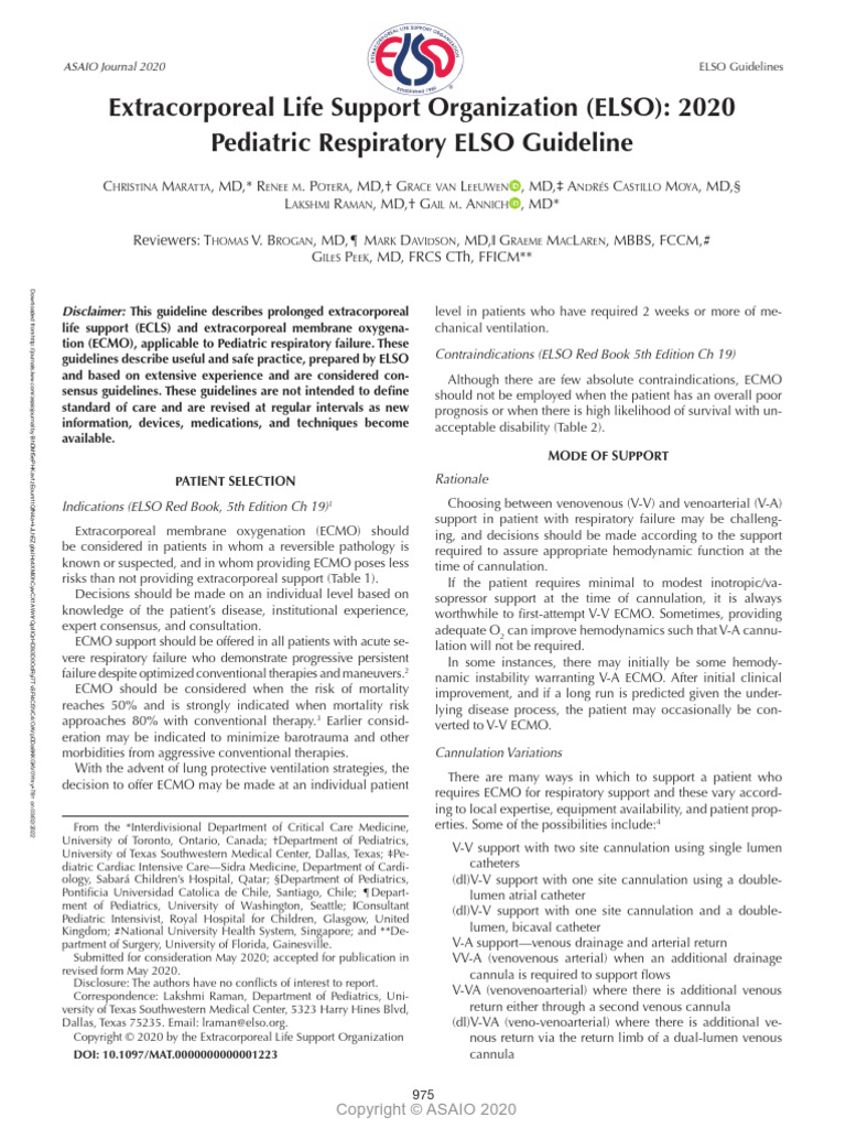 ELSO Guideline Elso .1 Pediatric | PDF | Vein | Heart