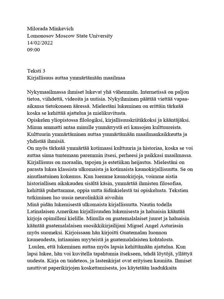 Milorada Minkevich MSU | PDF