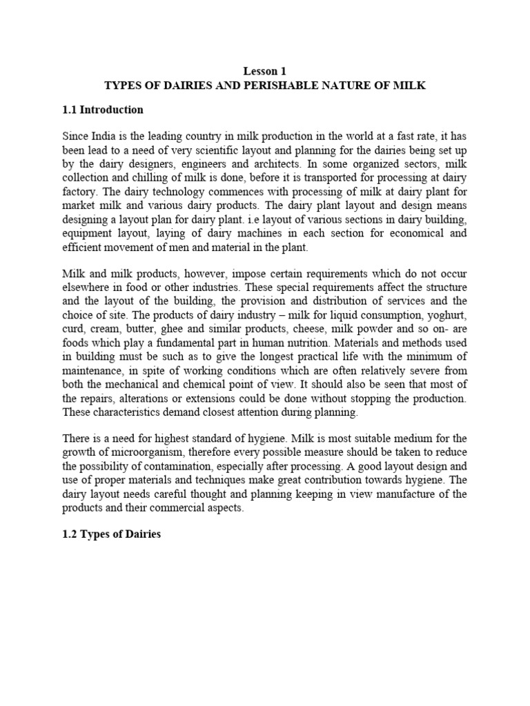 Perishable Nature of Milk and Dairy Types | PDF | Dairy | Milk