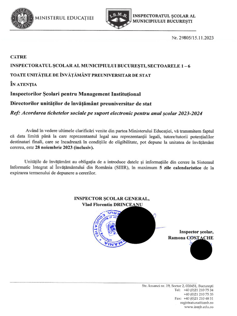 Ref. Acordarea Tichetelor Sociale 15.11.2023 | PDF