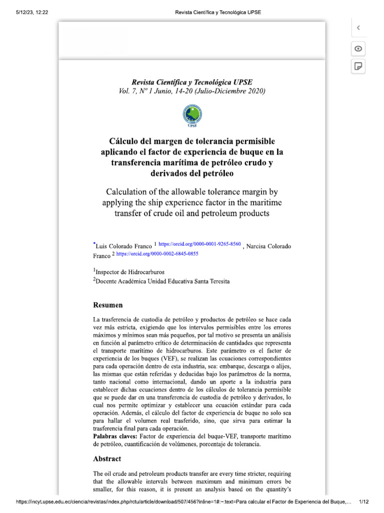 Revista Científica. Manejo de Vessel Experience Factor (VEF) | PDF