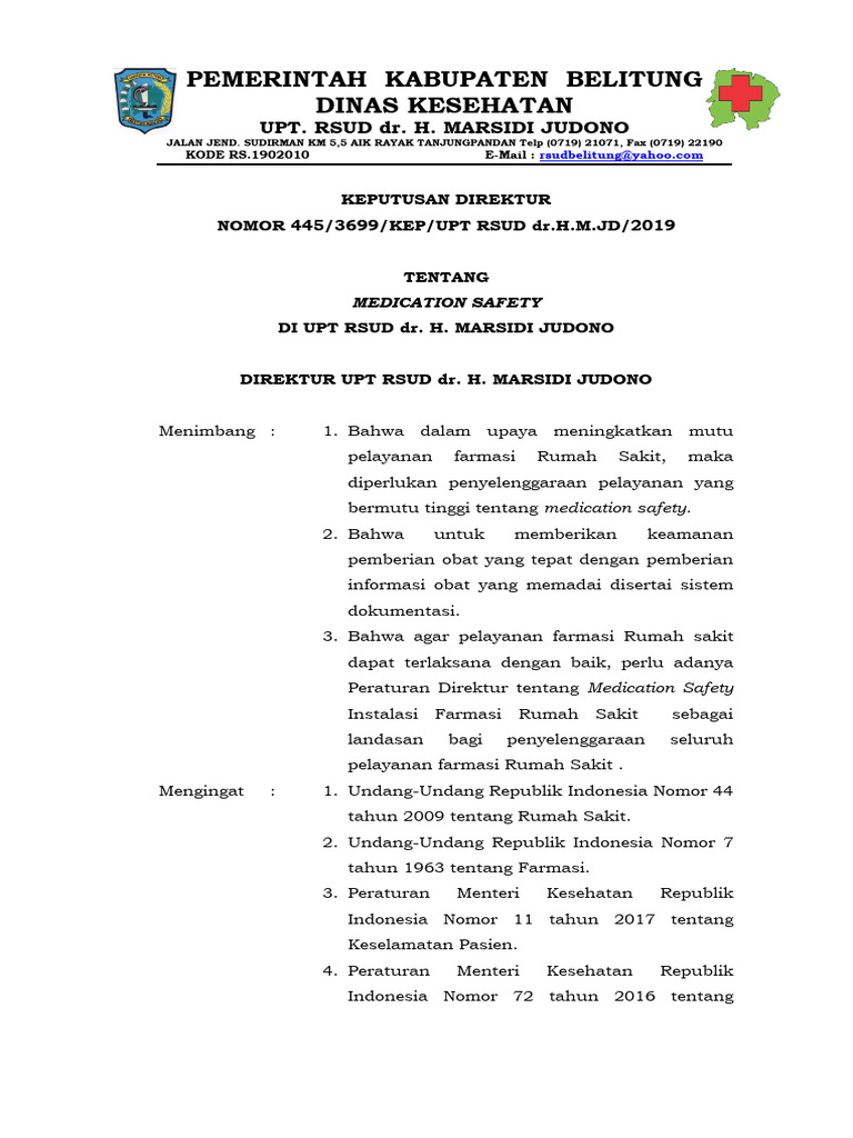 Kebijakan Medication Safety RSUD Belitung | PDF