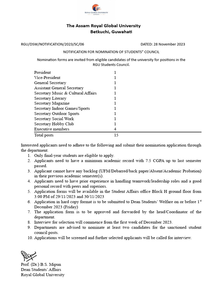 Notice Student Council 2023-24 | PDF