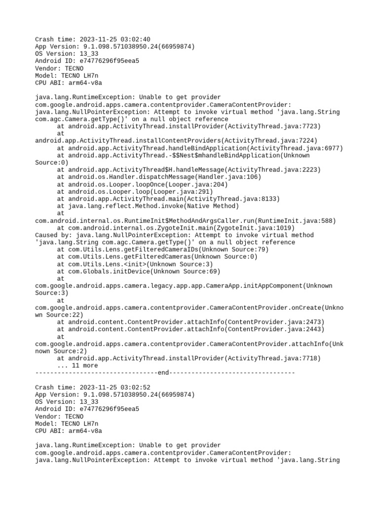 Crash 20231125 | PDF | Java (Programming Language) | Android (Operating System)