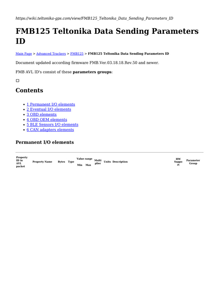 FMB125 Teltonika Data Sending Parameters ID | PDF | Telecommunications | Computer Science