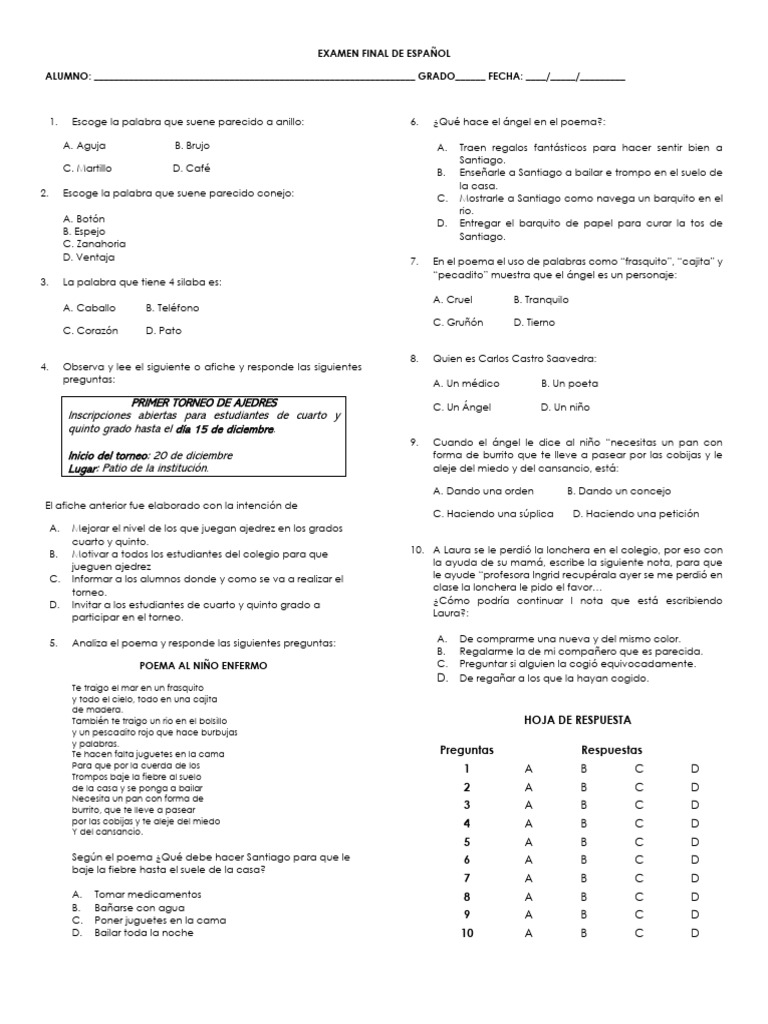 Examen Final Español | PDF