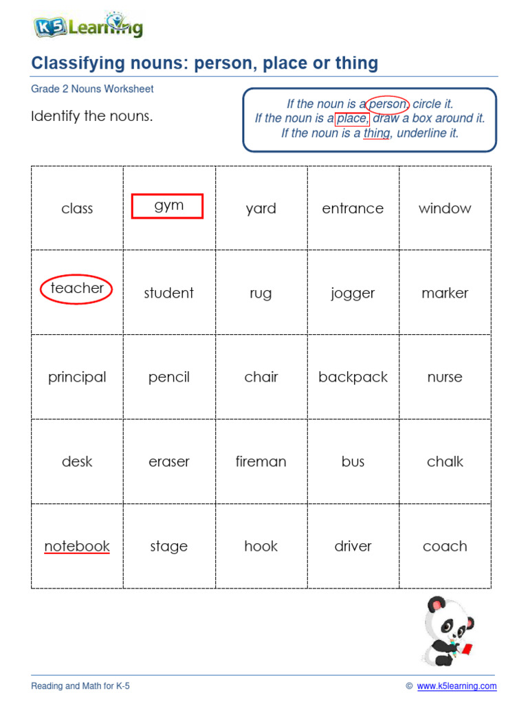 Grade 2 Classify Nouns Person Place Thing A - Removed | PDF | Language ...
