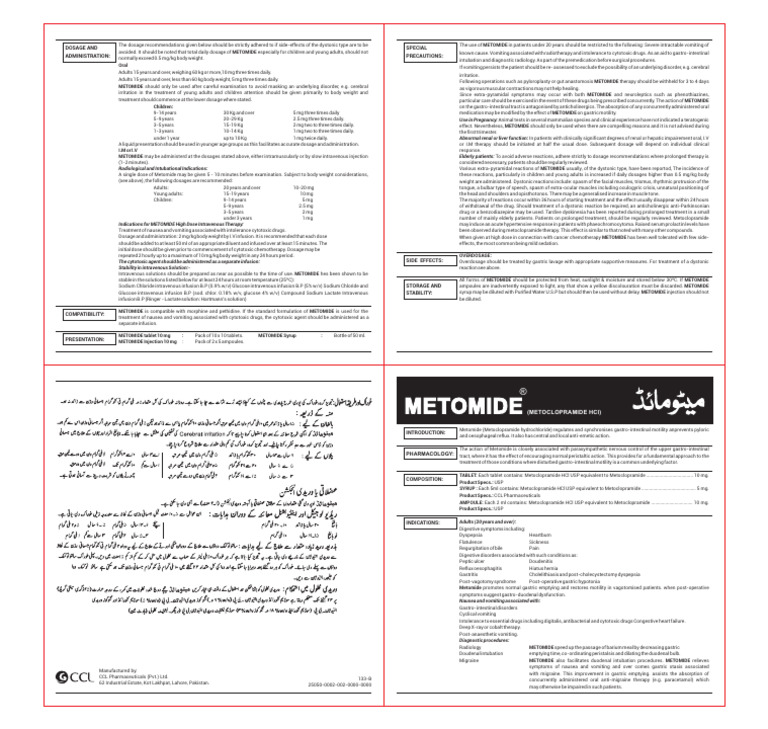 Leaflet METOMIDE Range For AFG | PDF | Dose (Biochemistry) | Chemistry