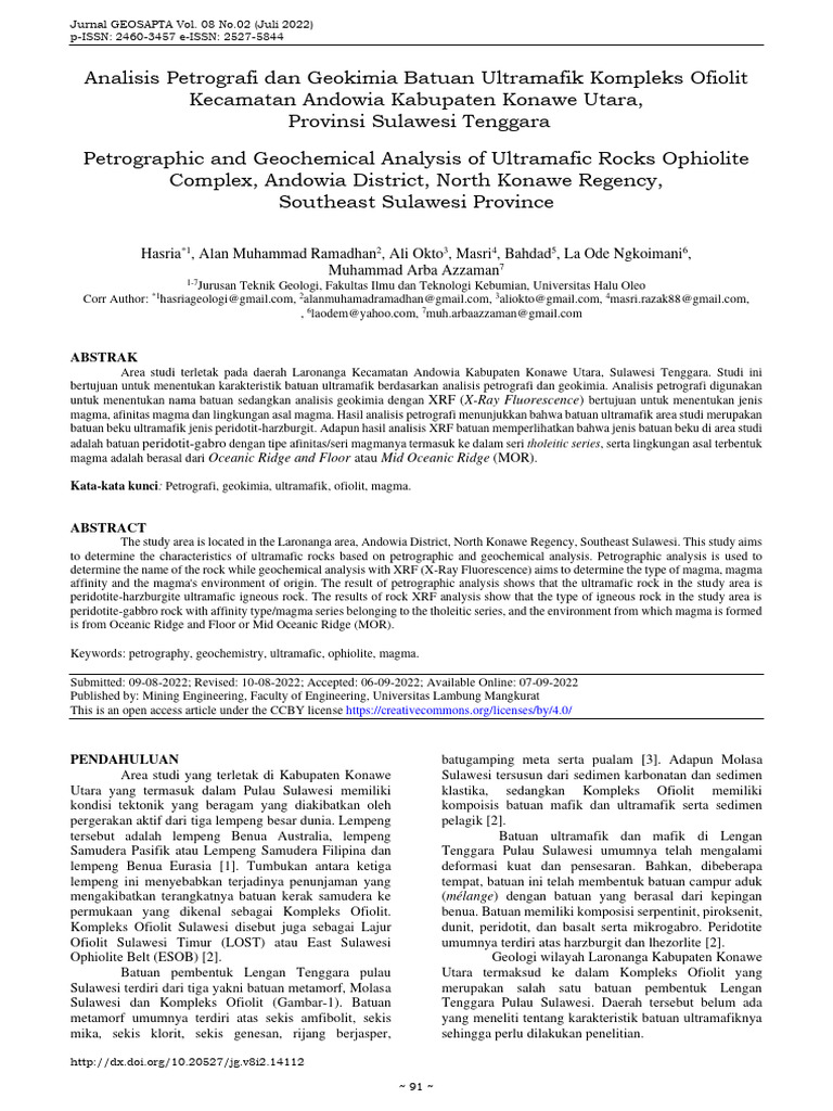Analisis Geokimia Batuan Ultramafik Konawe | PDF | Sains & Matematika