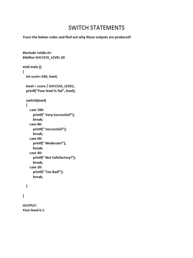 EXERCISE - Switch Statements | PDF | Computer Science | Programming Paradigms