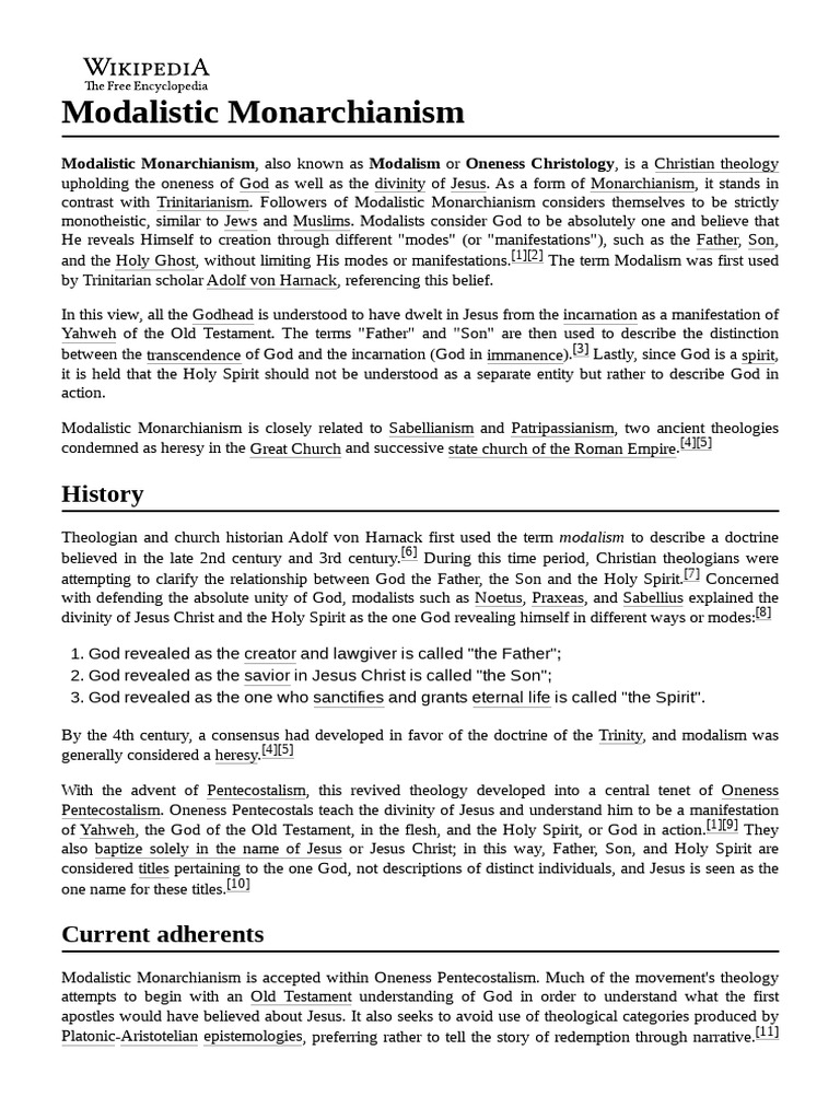 Modalistic Monarchianism | PDF | Oneness Pentecostalism | God In ...