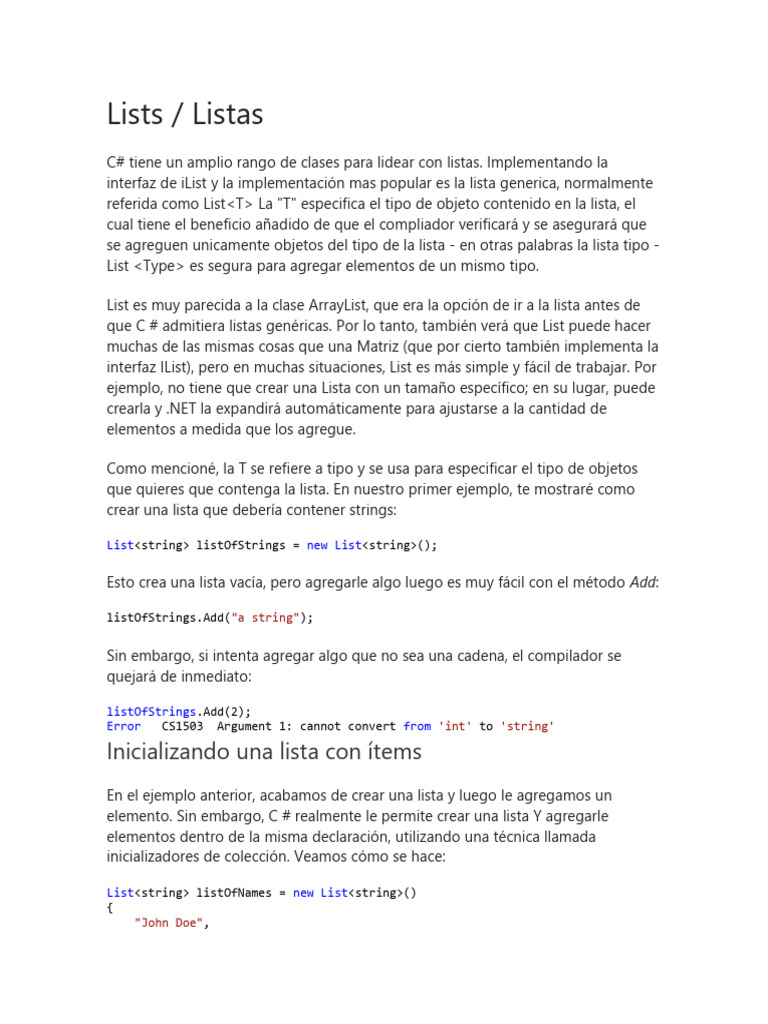 Lista C# | PDF | C Sharp (lenguaje de programación) | Software