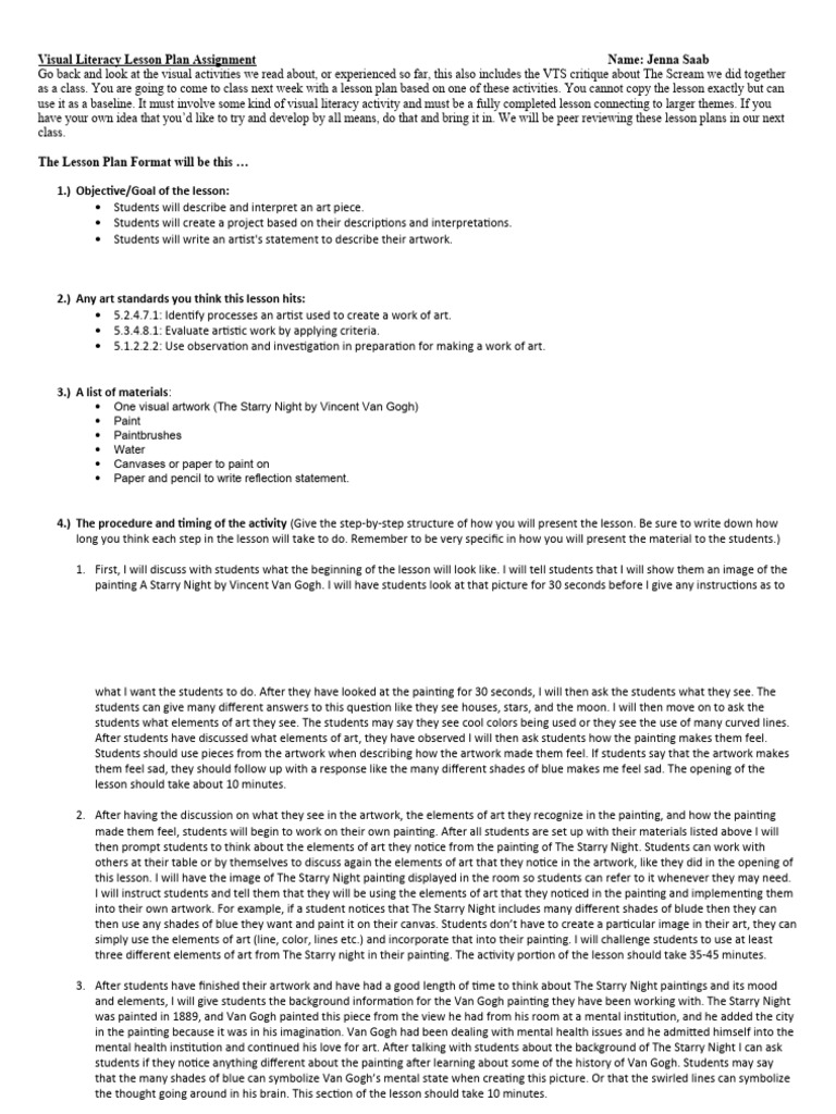 Visual Literacy Lesson Plan Assignment 2023 1 | PDF | Neuroscience ...