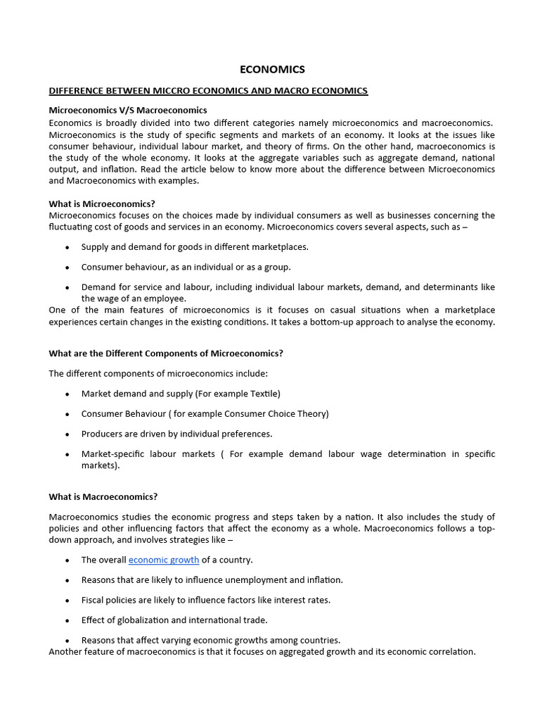 Economics Difference Between | PDF | Microeconomics | Macroeconomics