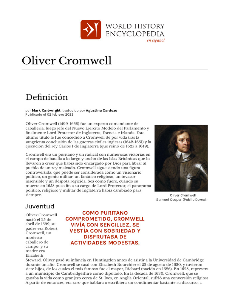 Oliver Cromwell - Enciclopedia de La Historia Del Mundo | PDF | Oliver ...