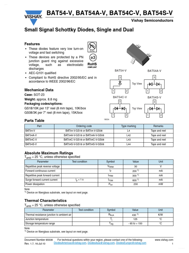 BAT54-V VishaySiliconix | PDF | Diode | Electricity