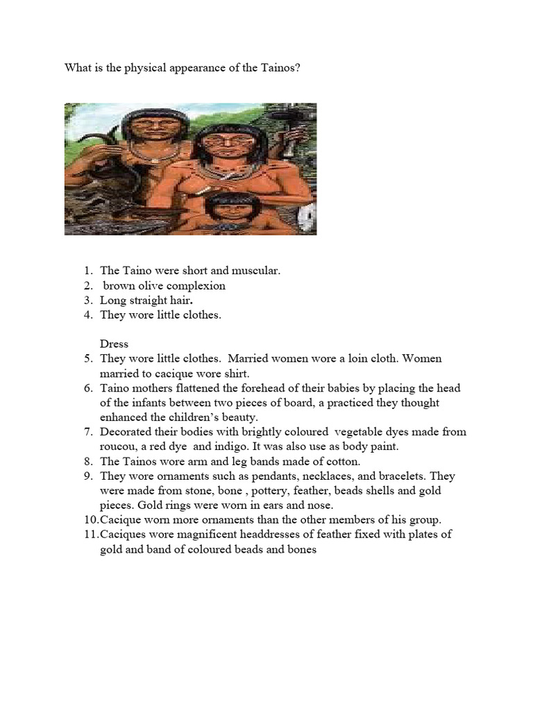 What Is The Physical Appearance of The Tainos | PDF