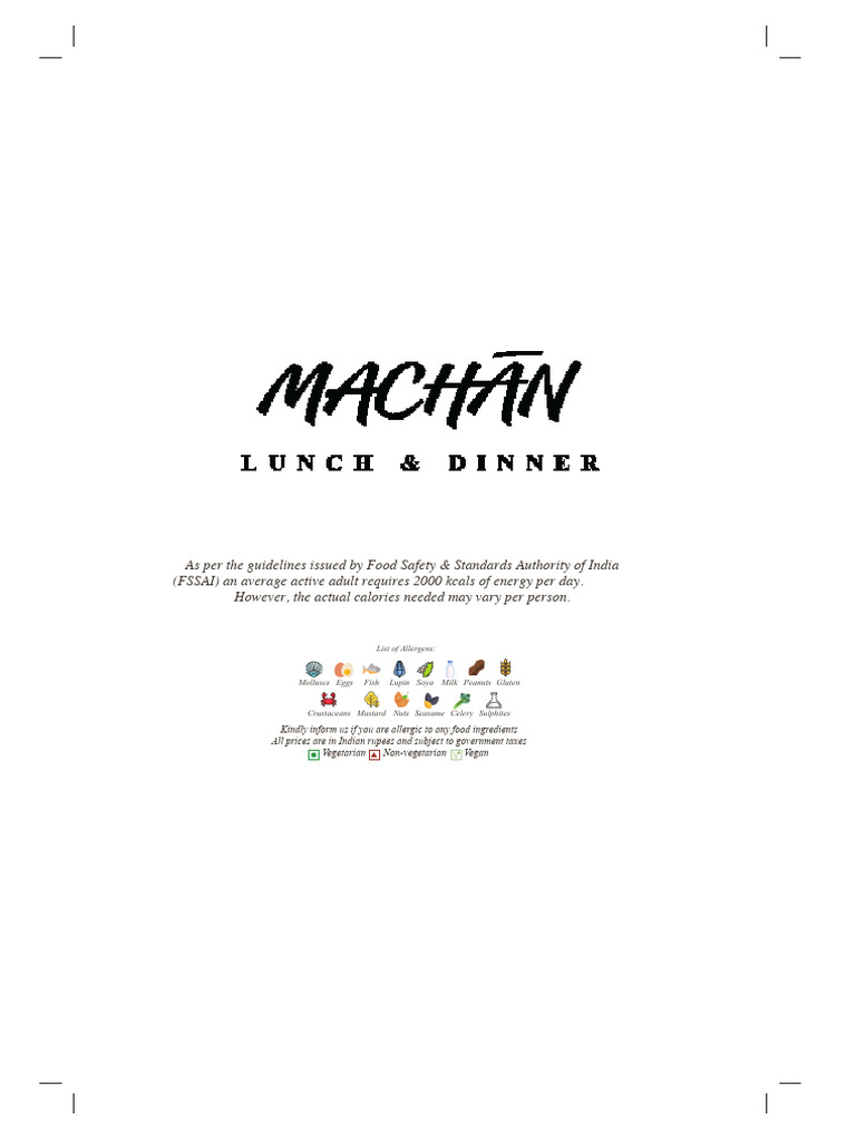Machan Delhi Menu: Global Cuisine & Allergen Info | PDF | Indian ...