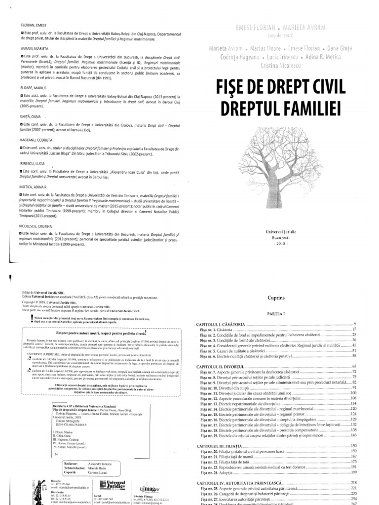 2-1 NOU Fise de Drept Civil Dreptul Familie 2018, IRINESCU | PDF