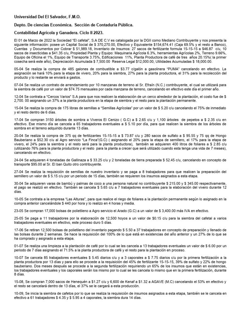 Caso A Resolver de La Planta Productora Cafe | PDF | café | Agricultura