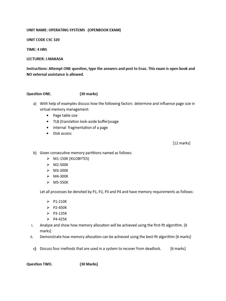 Operating Systems Open Book Exam Guide | PDF | Computer Programming ...