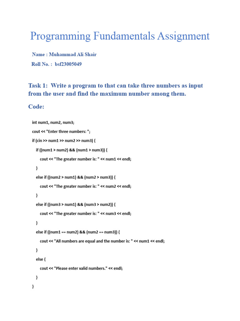 Ali Shair bsf23005049 PF Assignment | PDF | Computing | Computer Programming