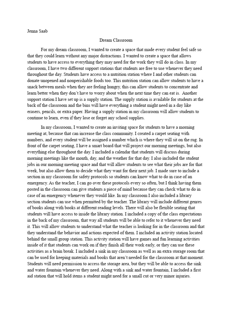 Jenna Saab Dream Classroom Project 1 | PDF | Classroom | Libraries