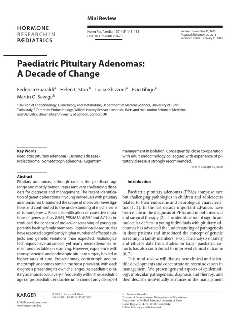 Paediatric Pituitary Adenomas - A Decade of Change | PDF ...
