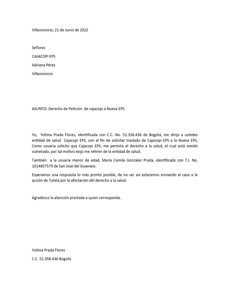 Derecho de Peticion Caja Copì | PDF