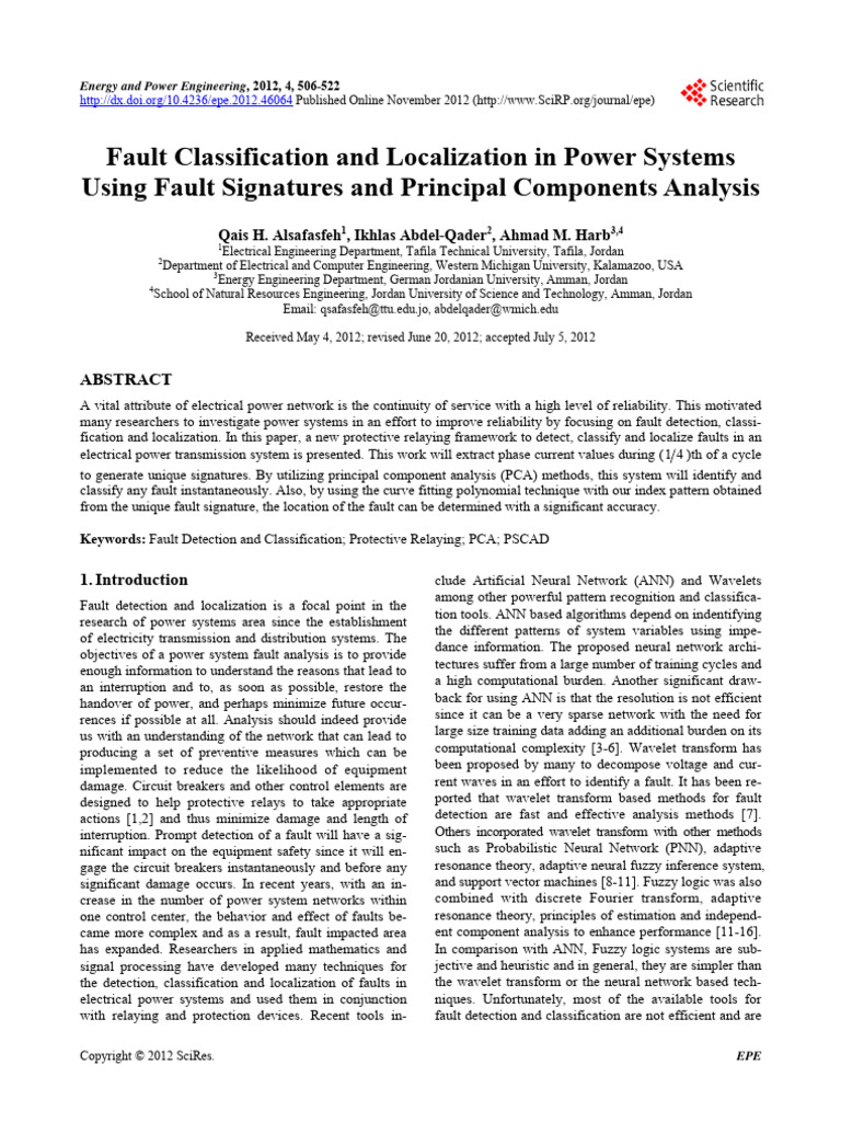 Fault Classification And Localization In 107627061 Pdf Principal Component Analysis