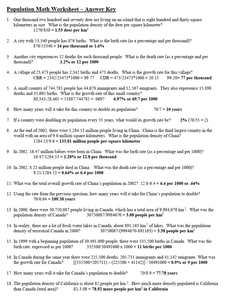 Population Math Key Extra Problems | PDF | Environmental Social Science ...
