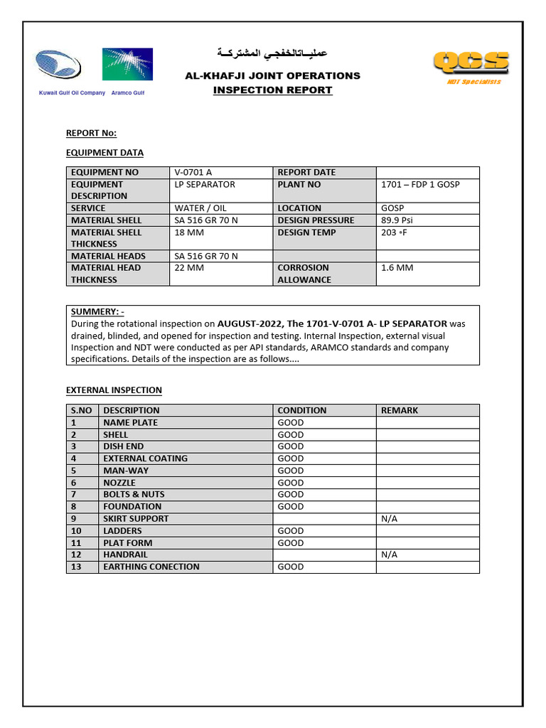 V-0701 A - LP - Separater | PDF | Nondestructive Testing | Corrosion