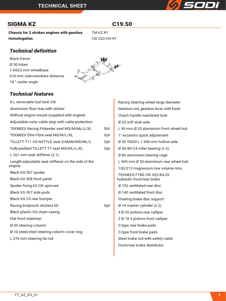Sigma KZ Racing Kart Technical Sheet | PDF | Wheeled Vehicles | Vehicles