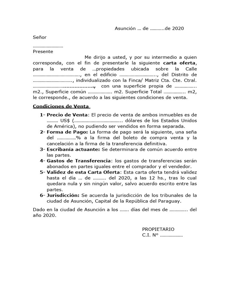 MODELO DE CARTA OFERTA Carta Oferta | PDF
