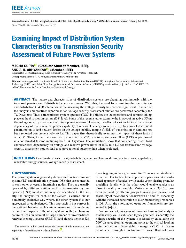 Impact of Distribution Systems on Voltage Security | PDF | Electric ...