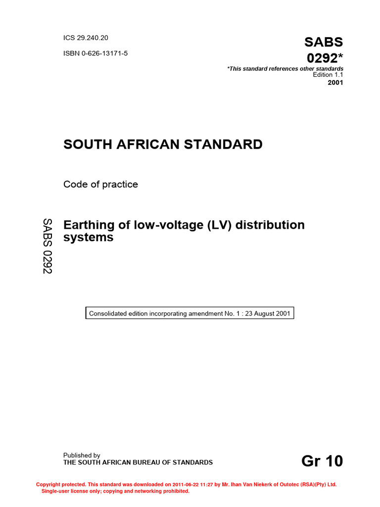 Sans 10292 | PDF | Insulator (Electricity) | Equipment
