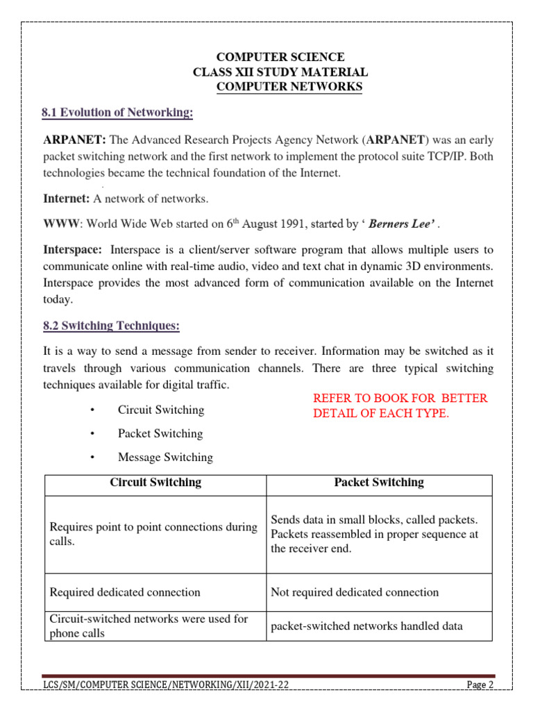 Class 12 - COMPUTER NETWORKS - Notes | PDF | World Wide Web | Internet ...