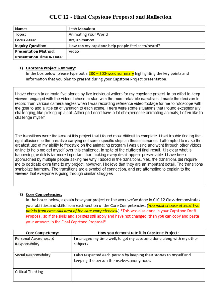 CLC 12 - Final Capstone Proposal and Reflection | PDF