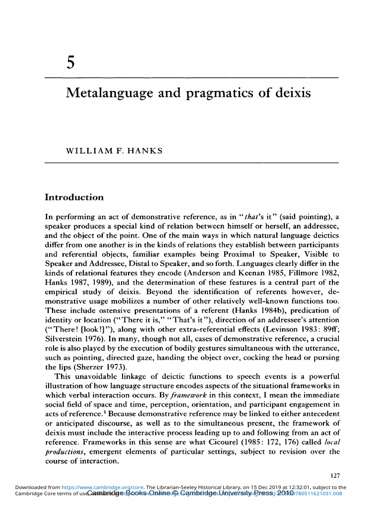 Metalanguage and Pragmatics of Deixis | PDF | Linguistics | Semantics