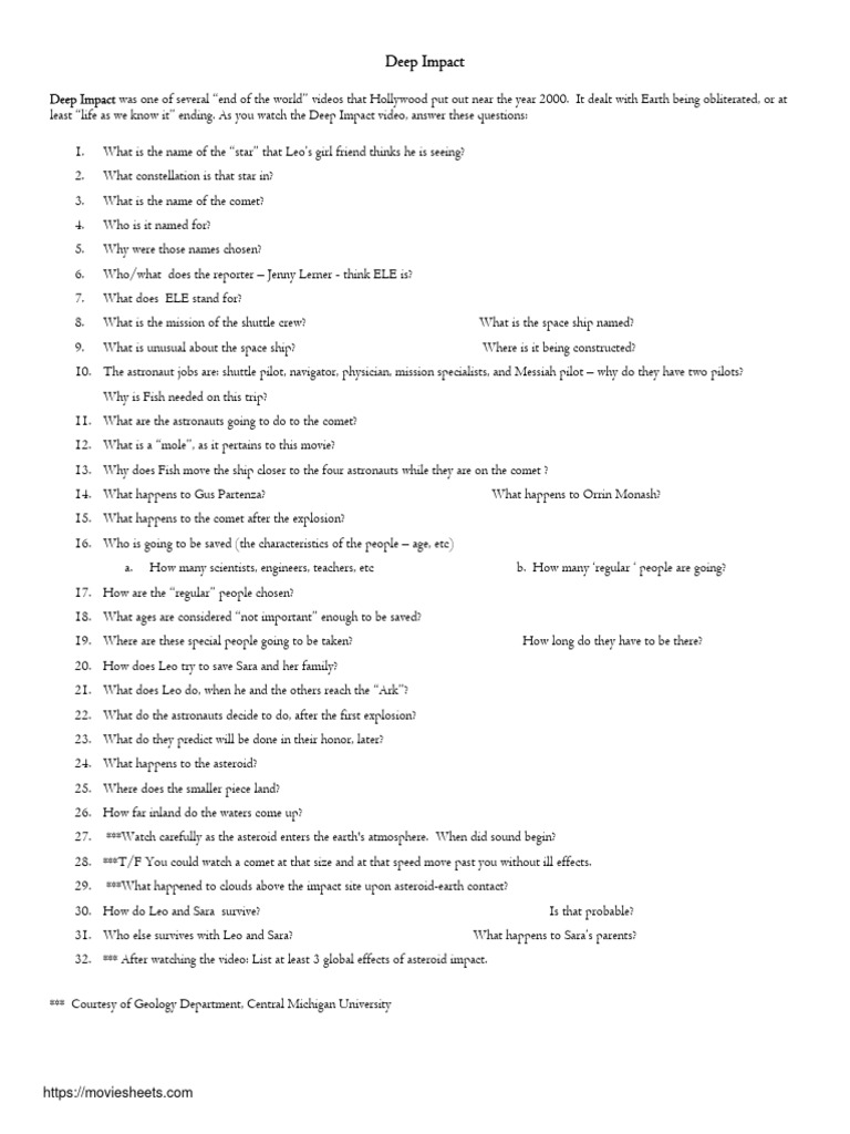 Deep - Impact Questionnaire | PDF | Comet | Spaceflight