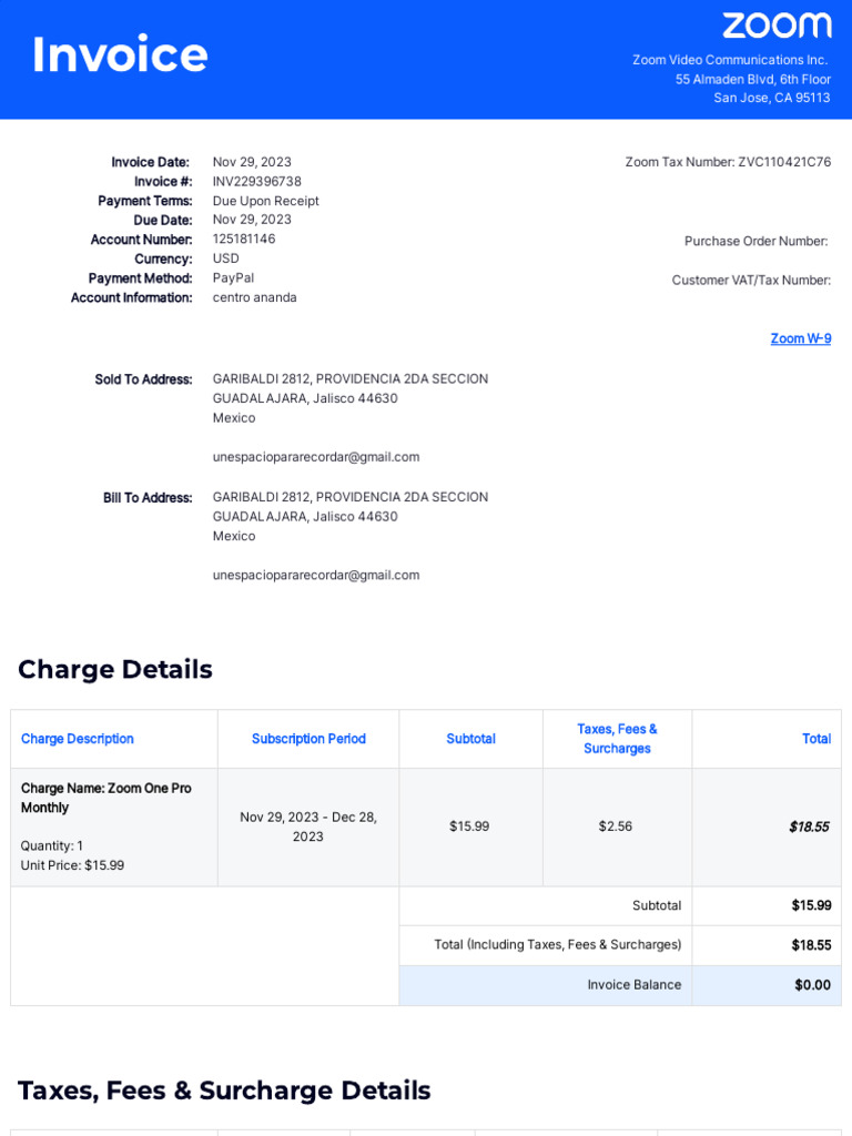 INV229396738 | PDF | Fee | Invoice