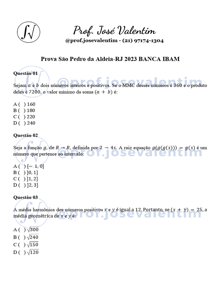 Ibam Prof Matematica Sao Pedro Da Aldeia 2023 | PDF | Triângulo | Equações