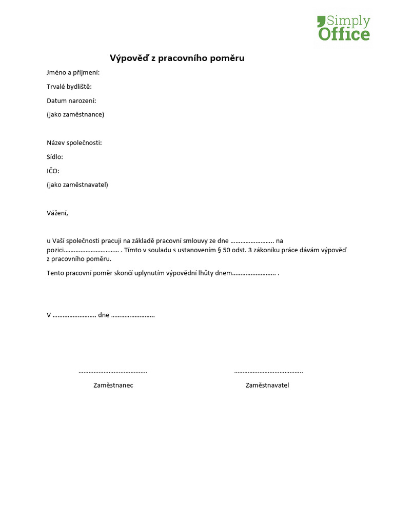 Vypoved Vzor Simply | PDF