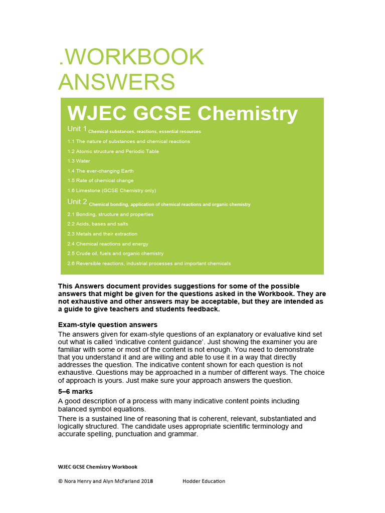 WJEC Chemistry Workbook-Answers | PDF | Ionic Bonding | Chlorine