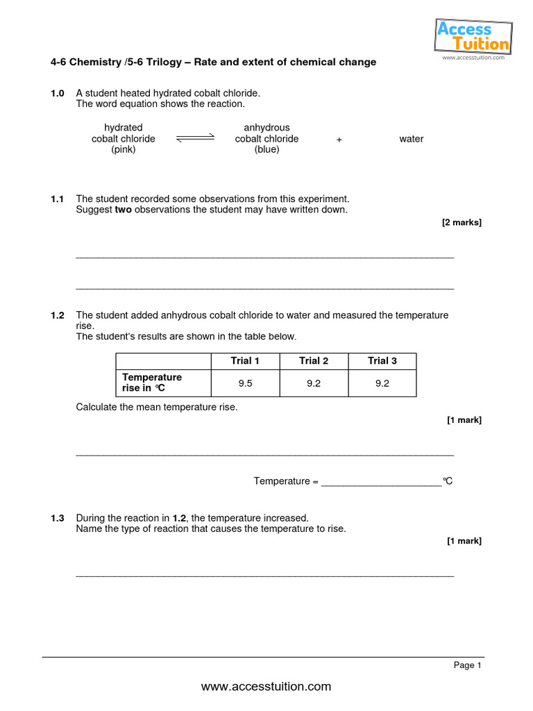Chemistry Separate and Trilogy Rate and Extent Chemical Change-2 | PDF ...