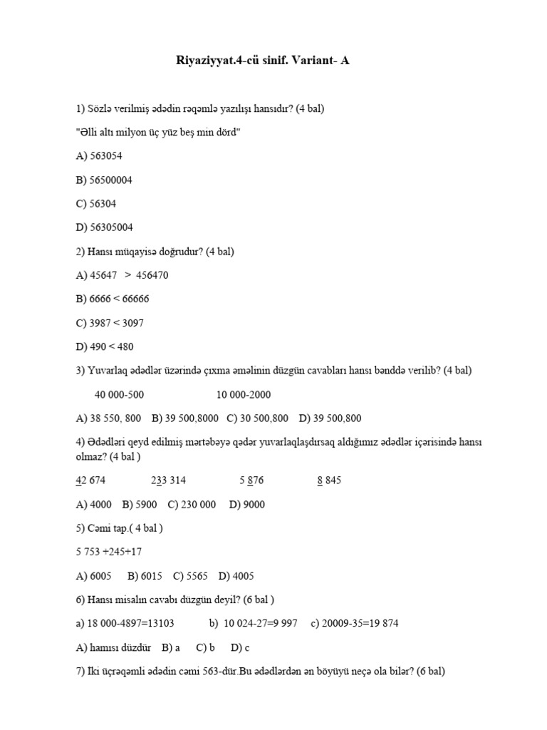 Riyaz A Sinif4 | PDF