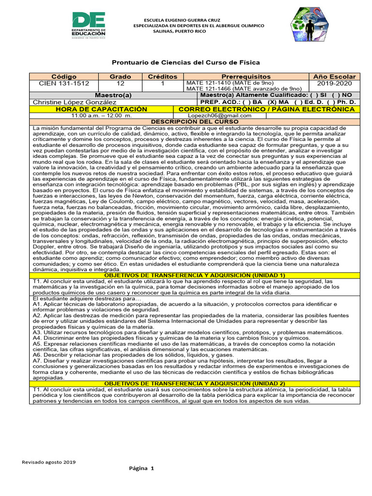 Prontuario Fisica 2019 2020 | PDF | Fuerza | Química Prontuario Fisica 2019 2020 | PDF | Fuerza | Química