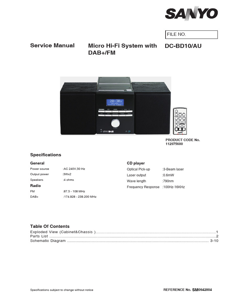 Sanyo Dc-bd10-Au Micro Hifi System | PDF | Loudspeaker | Printed ...