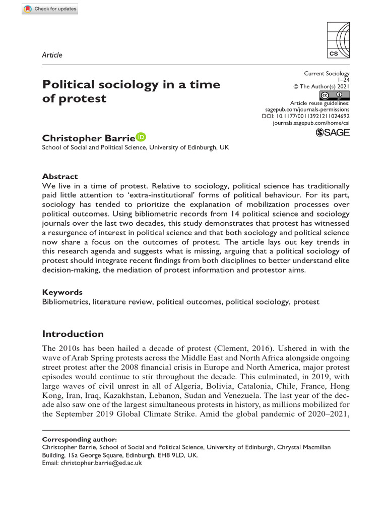 Political Sociology in A Time of Protest | PDF | Sociology | Social ...