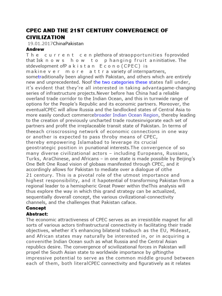 Cpec and The 21ST Century Convergence of Civilization | PDF | Economies
